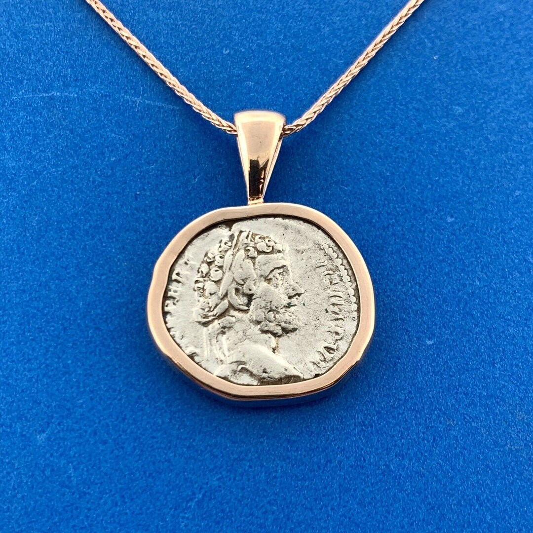14k Rose Gold Antoninus Pius Winged Victory Roman Denarius Coin 24 ...
