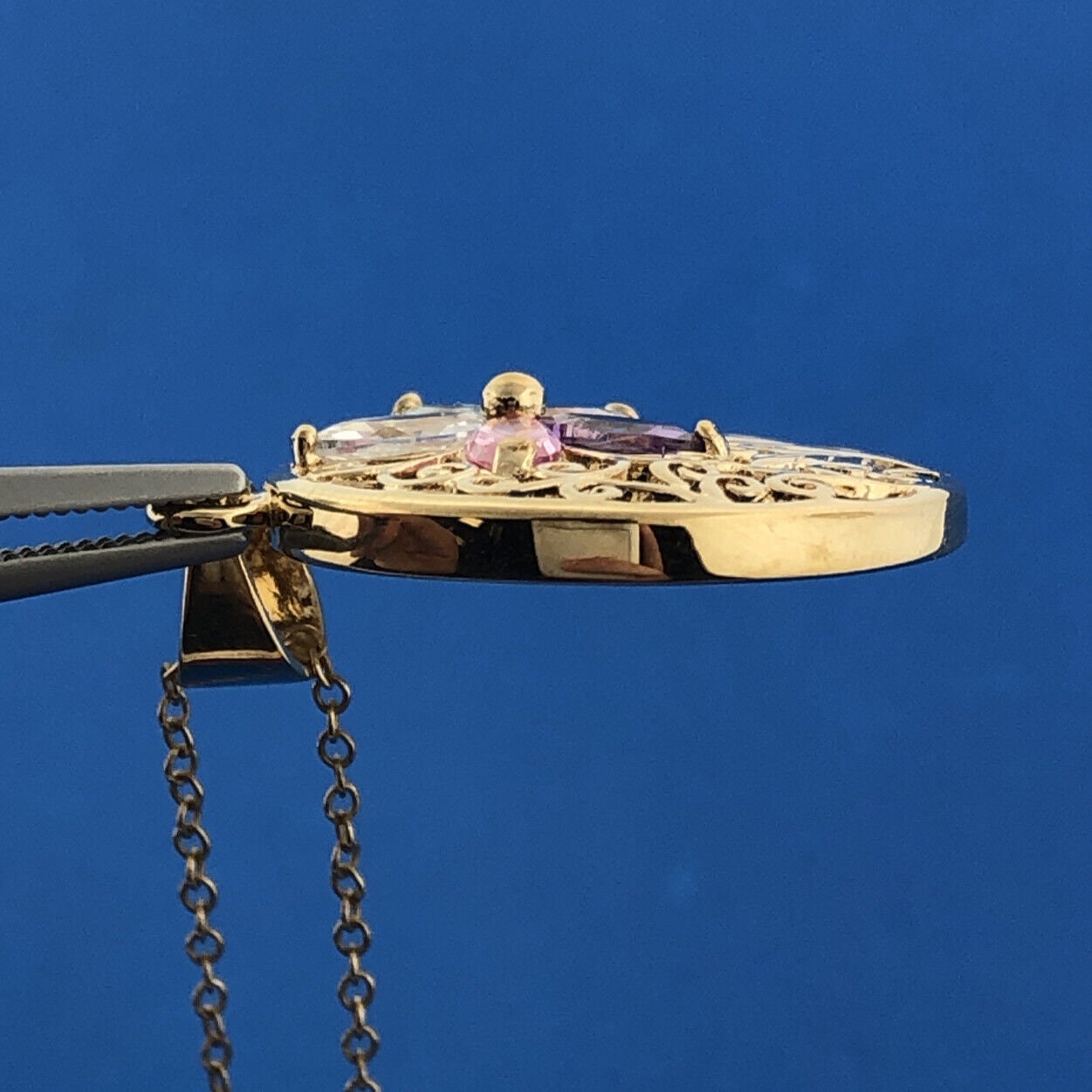 Stunning Vermeil Sterling Silver 925 Marquise Multi-color CZ Floral 18 ...