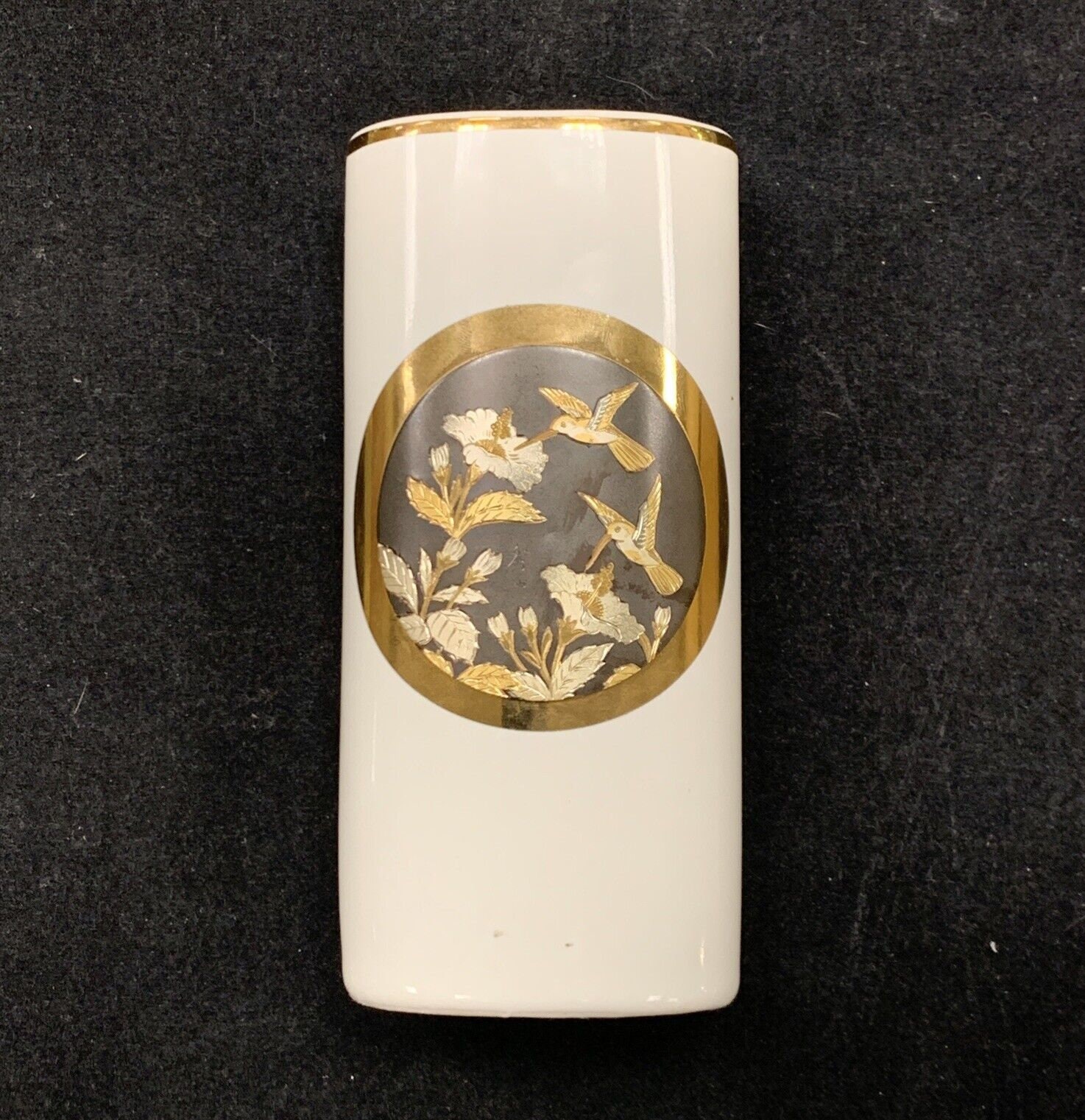 The Art of Chokin Japanese Porcelain 24K Gold Edged Floral Hummingbird ...