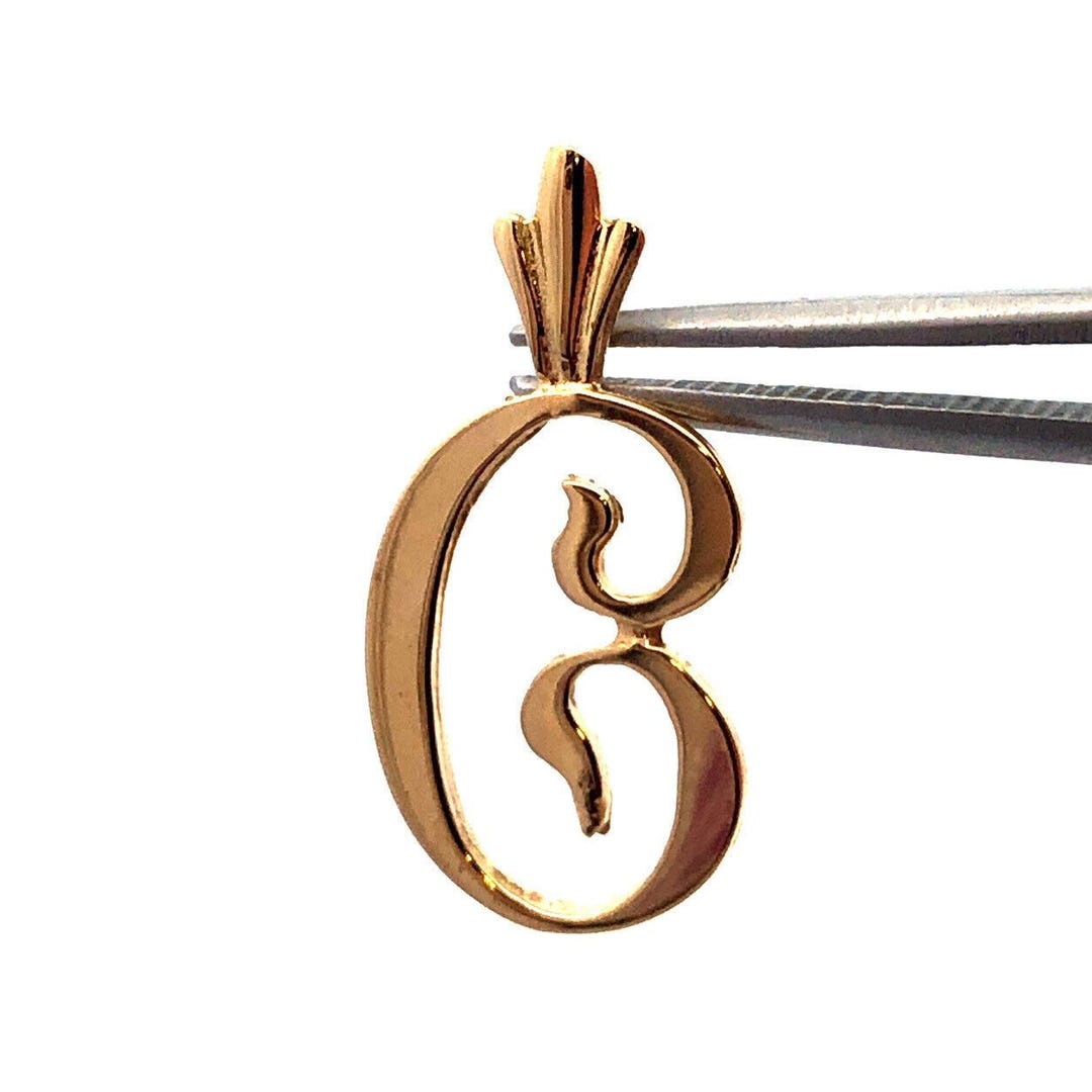 Designer 14K Yellow Gold Script Initial Letter Monogram C Charm Pendant ...