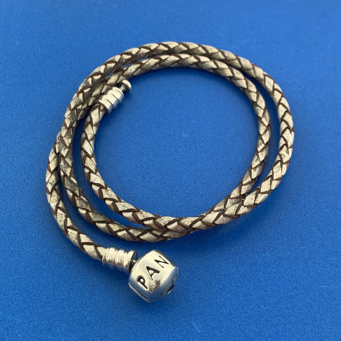PANDORA 925 Sterling Silver Double Woven Champagne Leather Bracelet 590705CPL-D - Etsy