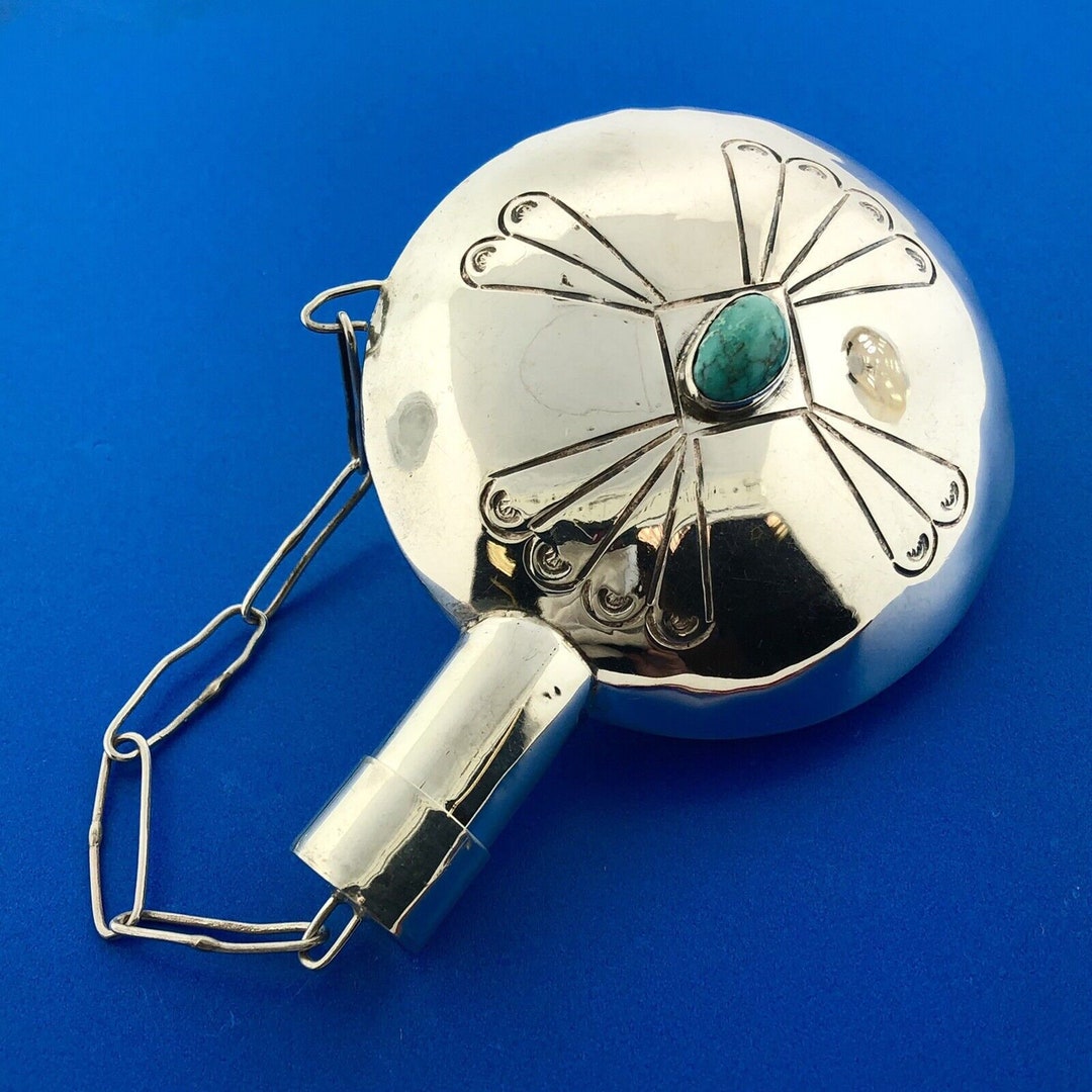 Native American 925 Sterling Silver Turquoise Hand Stamped Tobacco ...