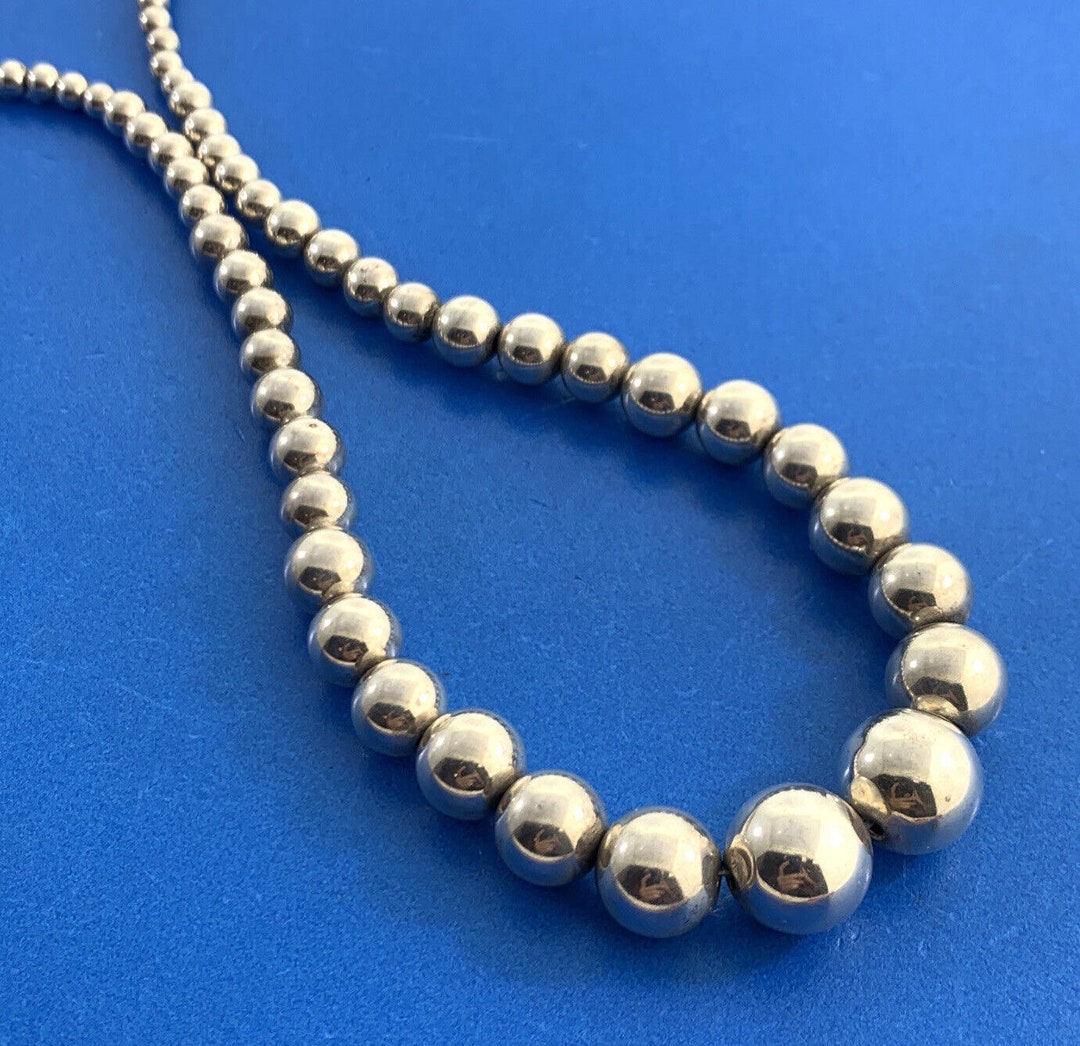 Vintage Round Tapered Bead 925 Sterling Silver Statement Necklace - Etsy