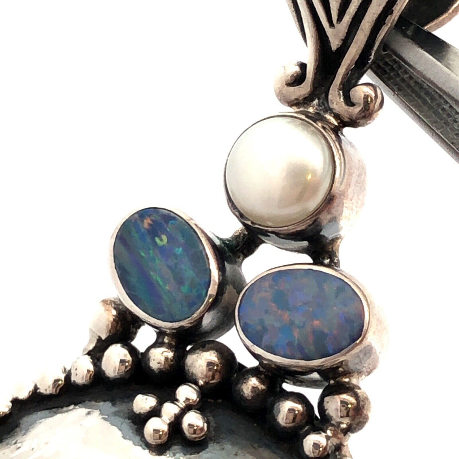 925 Sterling Silver Opal Pearl Carved Resin Moon Face Statement Pendant ...