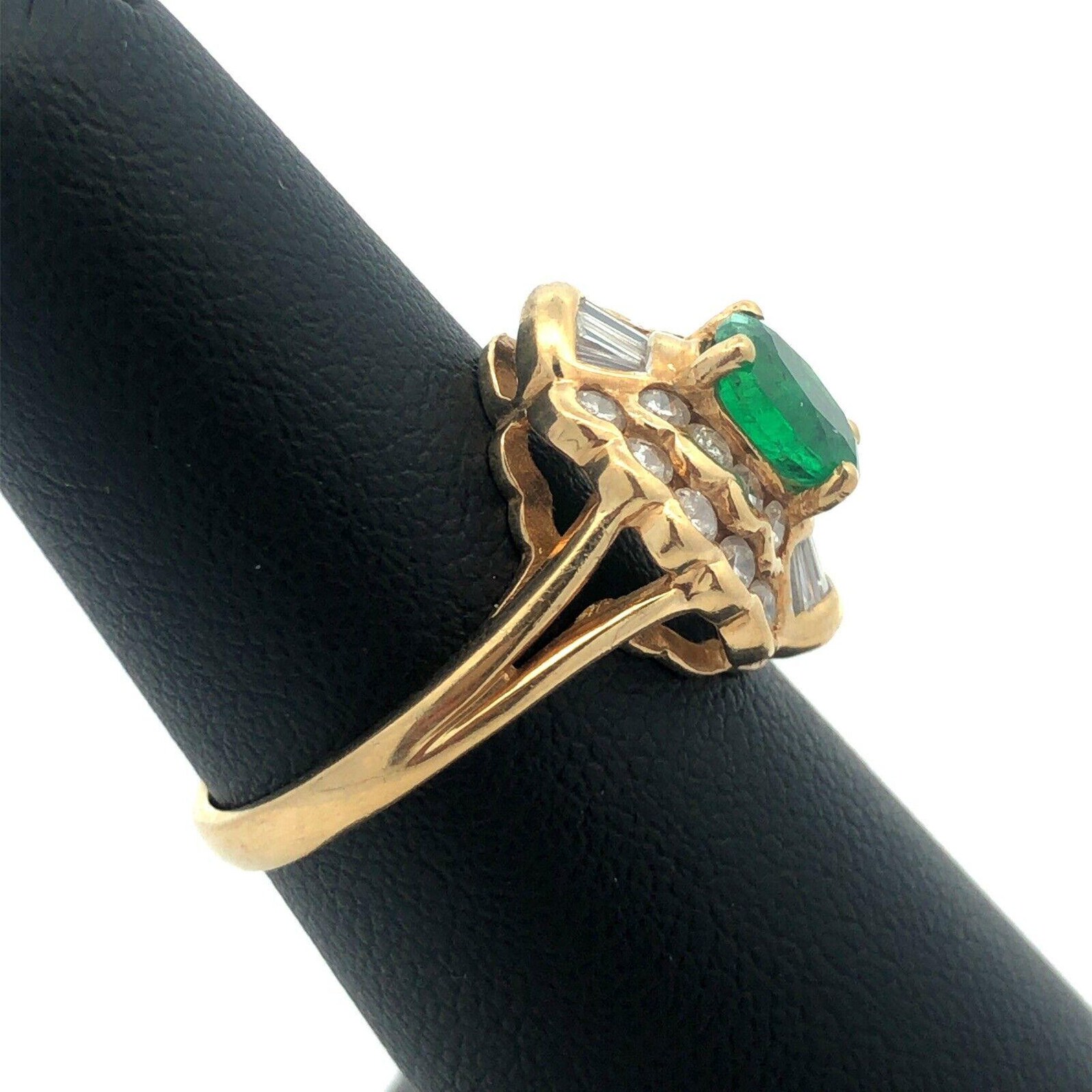 Estate 14K Yellow Gold Oval Emerald Diamond Double Halo Statement ...