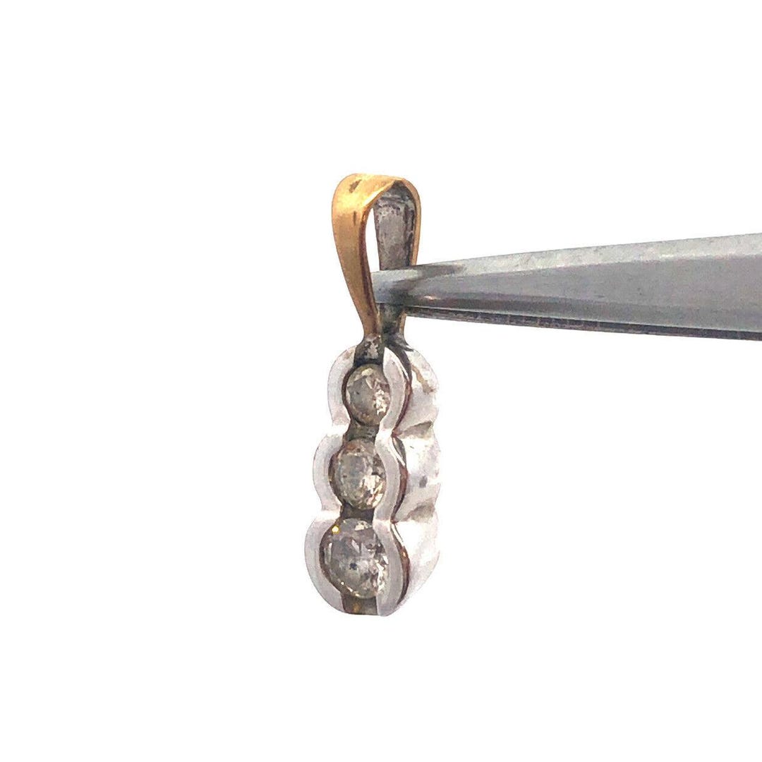 Designer ADL 10k Yellow & White Gold Round Cut Diamond 3 Vertical Stone ...