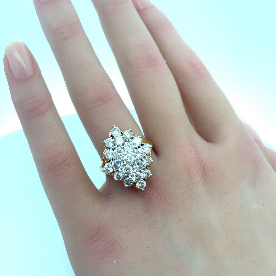 Vintage Designer 14K Yellow Gold Diamond Cluster Waterfall Cocktail ...