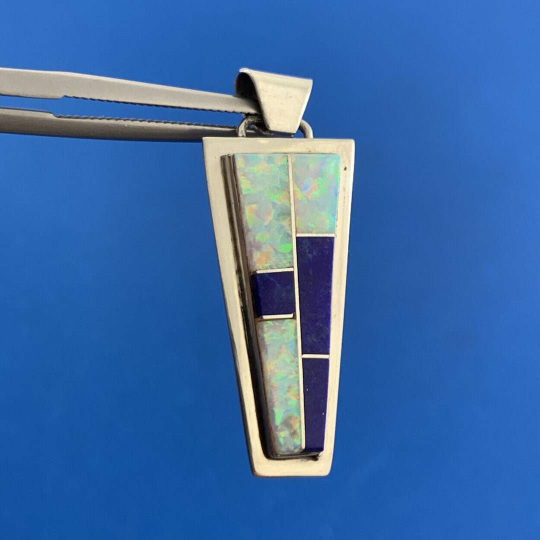 Randall Enclito 925 Sterling Silver Opal & Lapis Lazuli Inlay Trapezoid ...