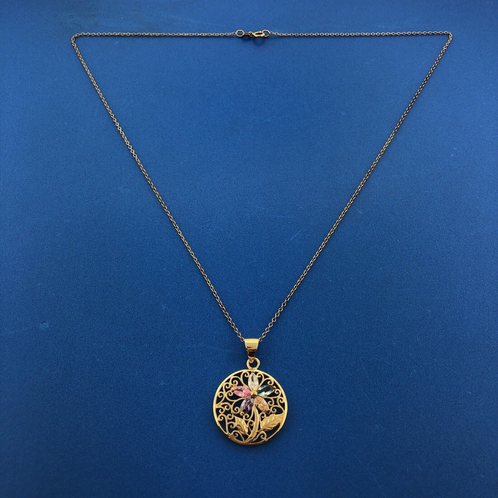 Stunning Vermeil Sterling Silver 925 Marquise Multi-color CZ Floral 18 ...