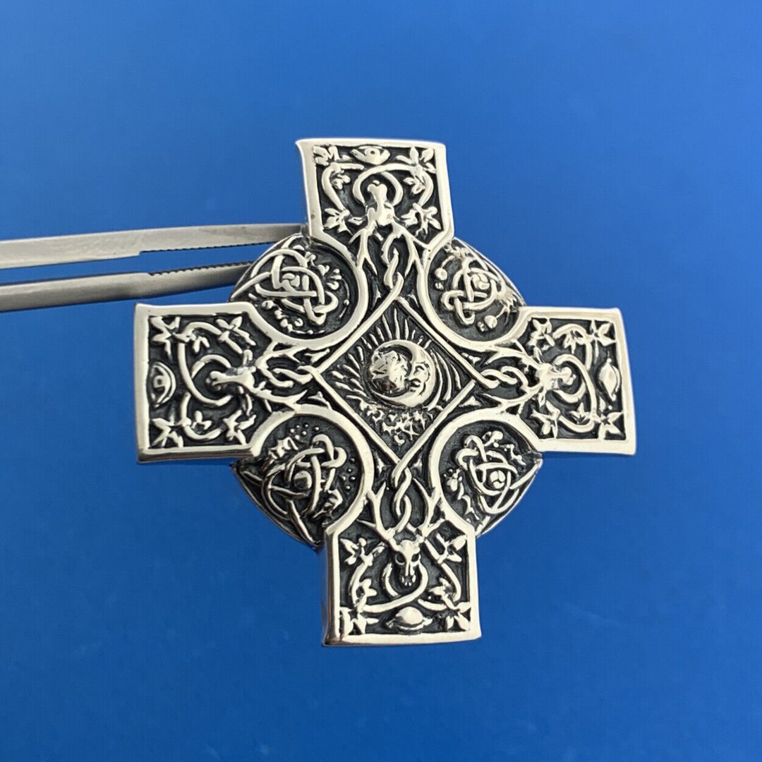 Stunning Sterling Silver 925 Deer Moon Runic Short Cross Mystical ...