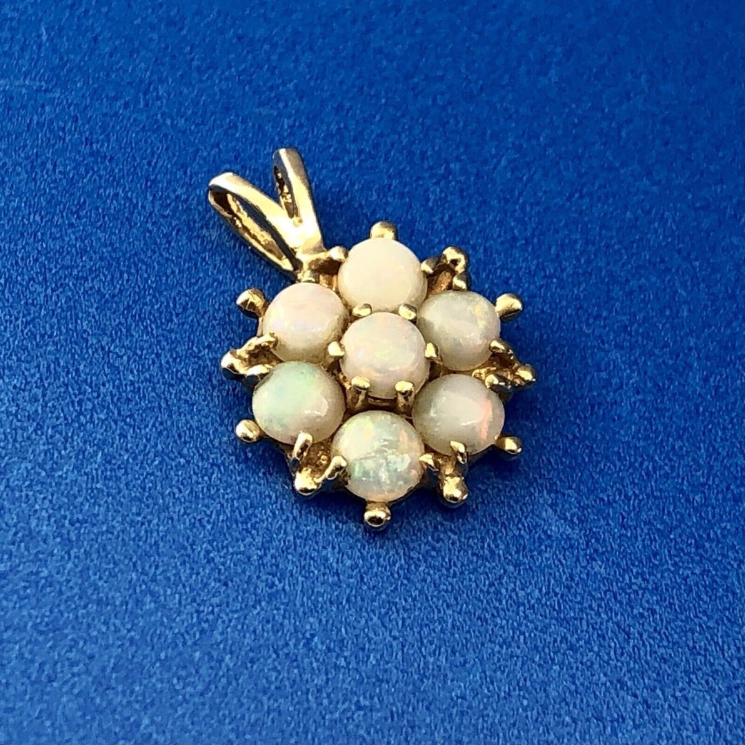 Vintage 14K Yellow Gold Opal Flower Cluster October Anniversary Charm ...