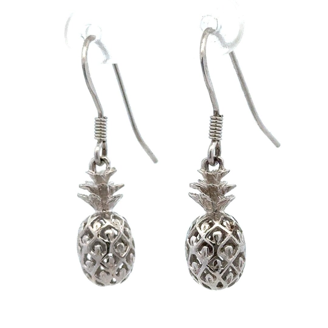 925 Sterling Silver Hollow 3D Tropical Pineapple Dangle Drop Earrings ...