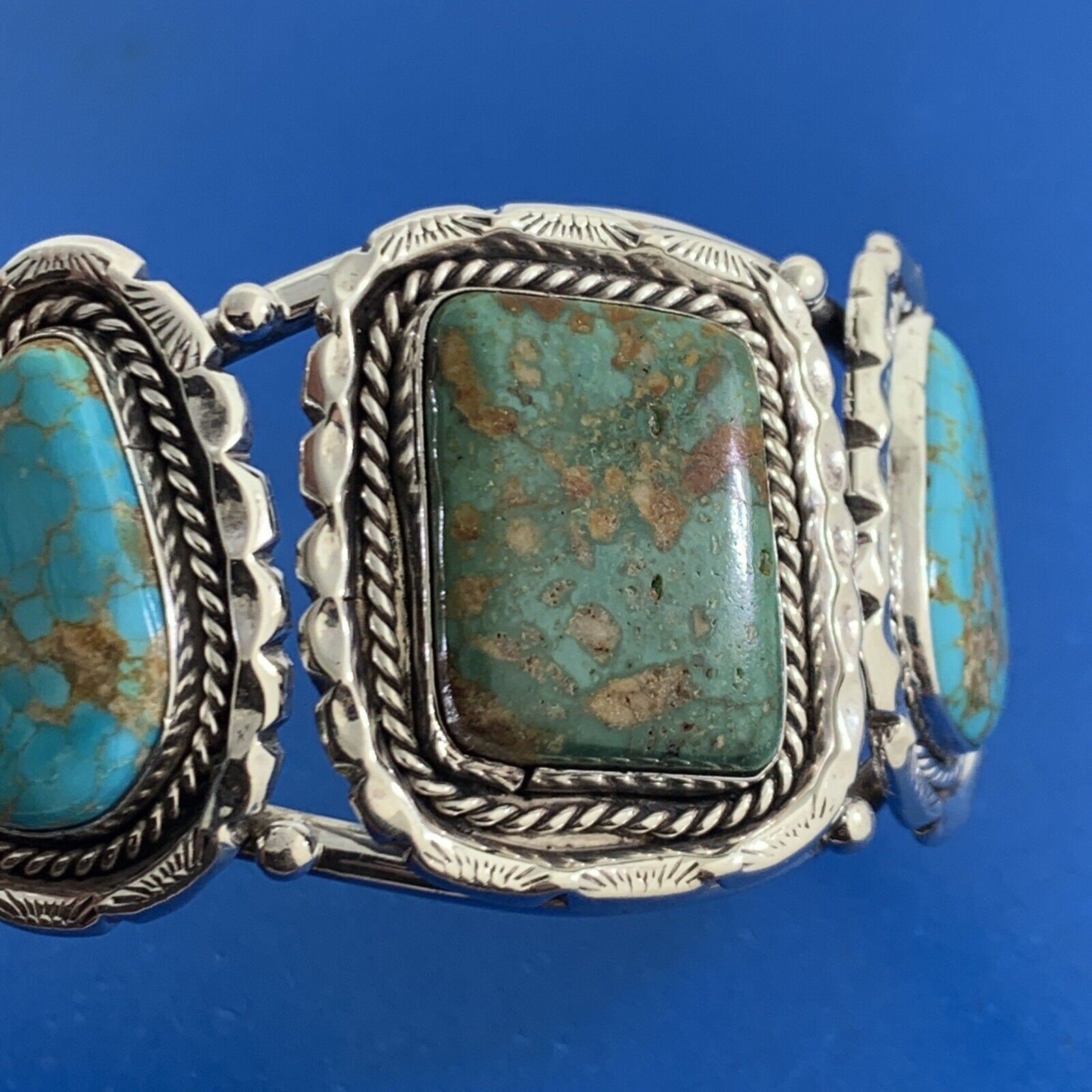 Old Pawn Unsigned Native American Sterling Turquoise Wide Open Cuff ...