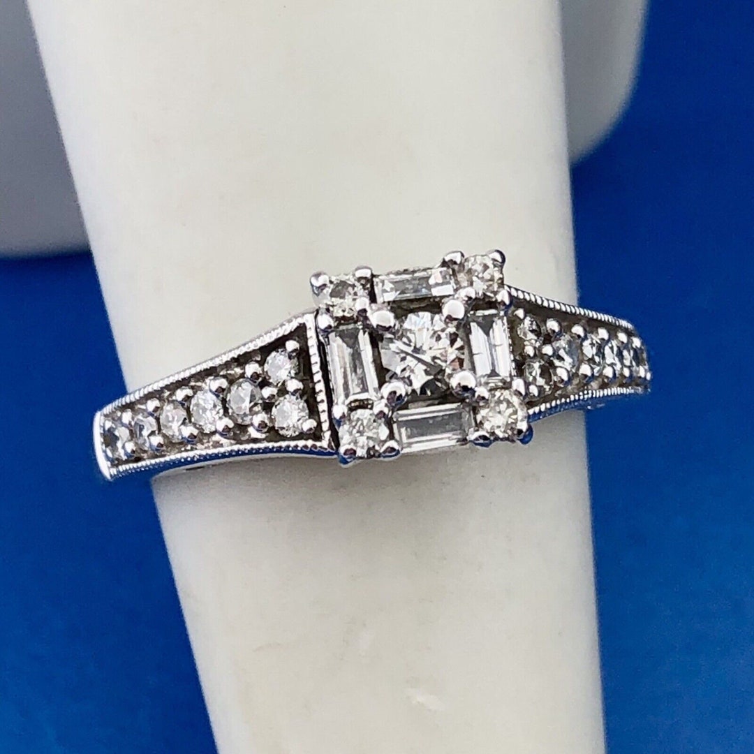 14k White Gold Keepsake Ring With Intricate Diamond Design Size 7 - Etsy