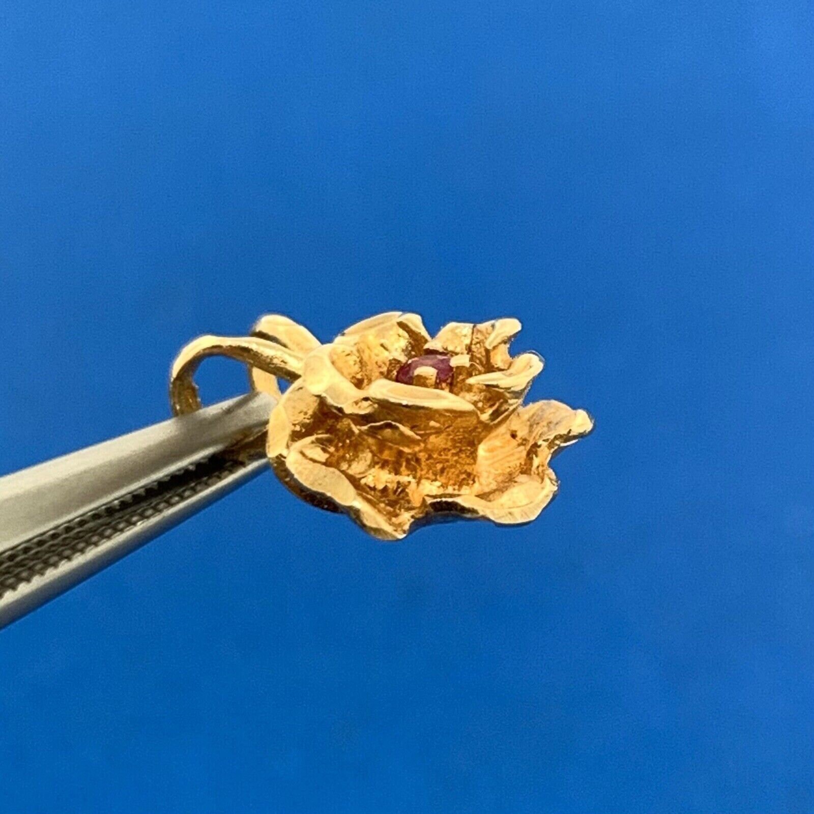 Vintage 14K Yellow Gold Ruby Rose Flower Petite Charm Pendant - Etsy