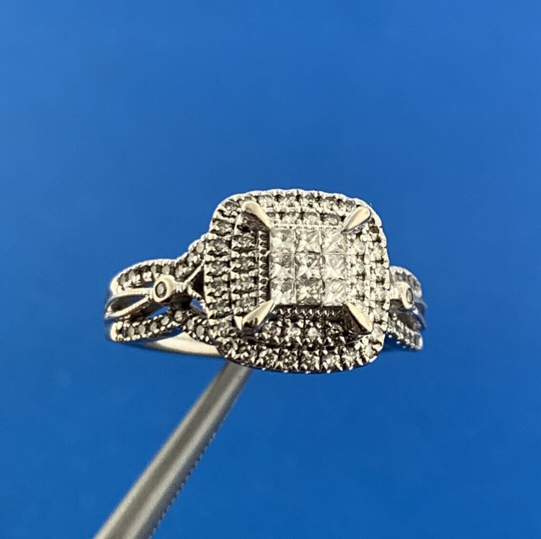 Kays Jewelers 10K White Gold Princess Diamond Top Double Halo ...