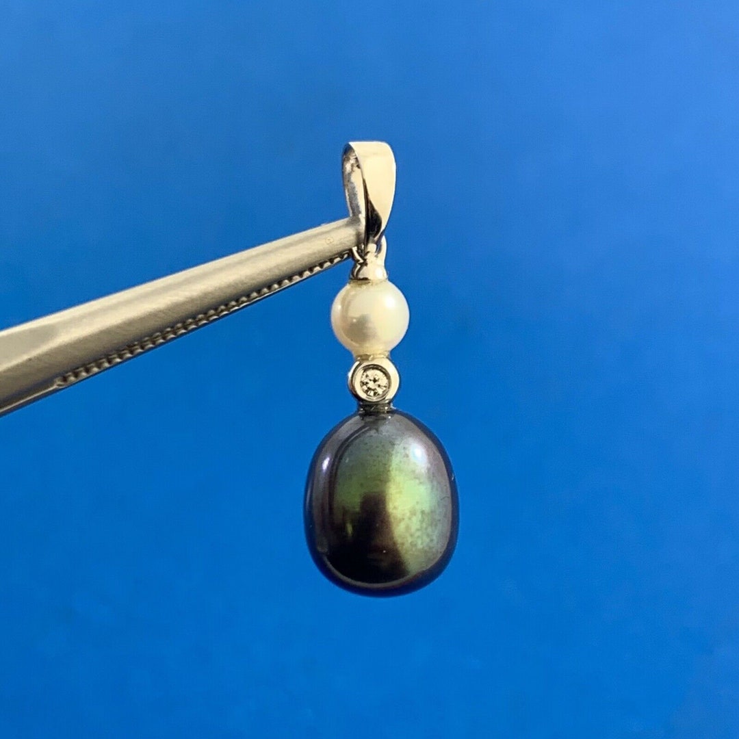 Designer 14K White Gold Black White Pearl Diamond Accented Drop Dangle ...