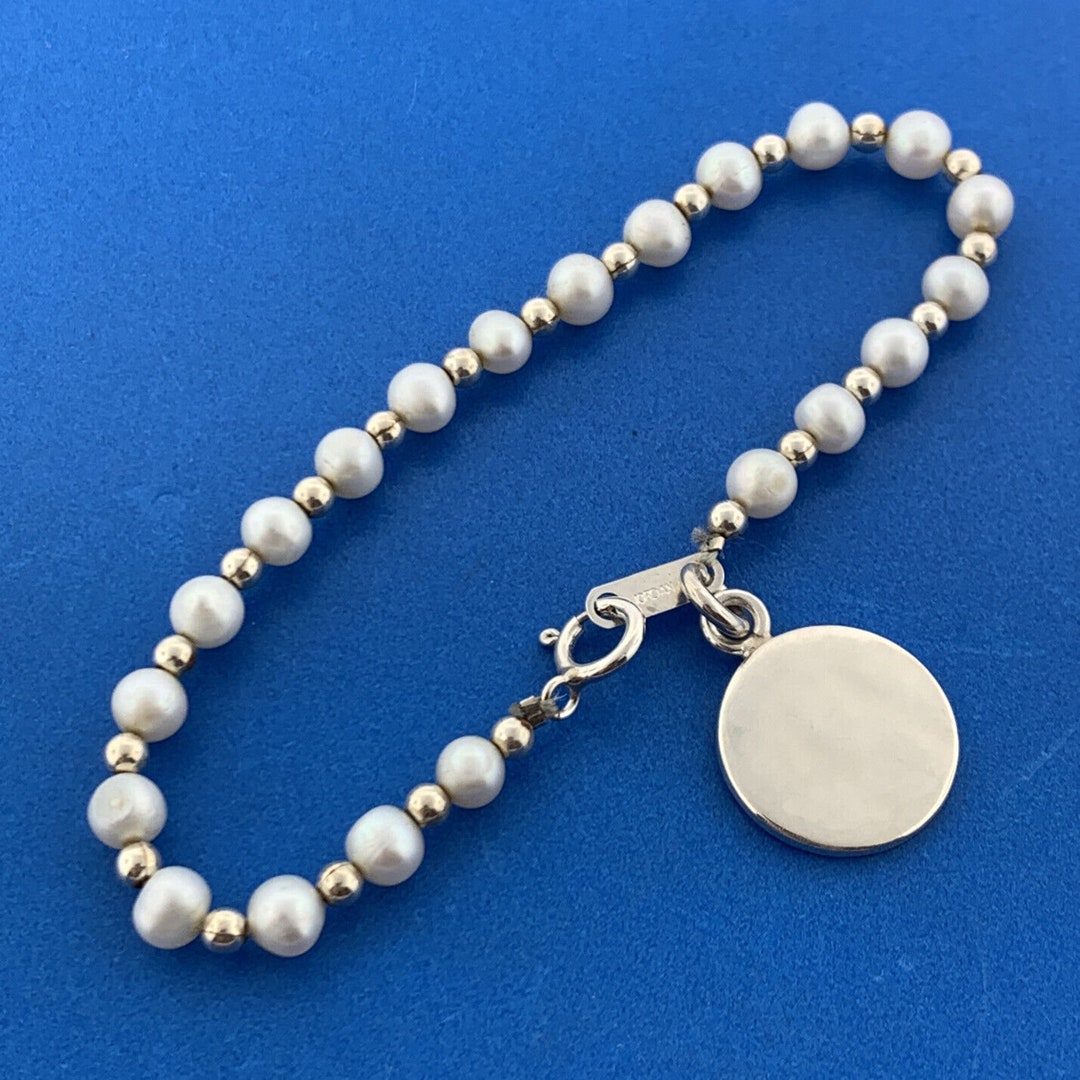 Designer JORDAN Sterling Silver 925 Engraveable White Pearl 7" Strand ...