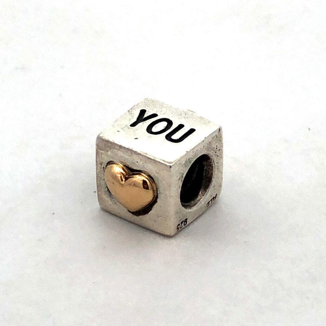 PANDORA 925 14K Gold 790200 Retired I Love You Heart Cube Slide ...