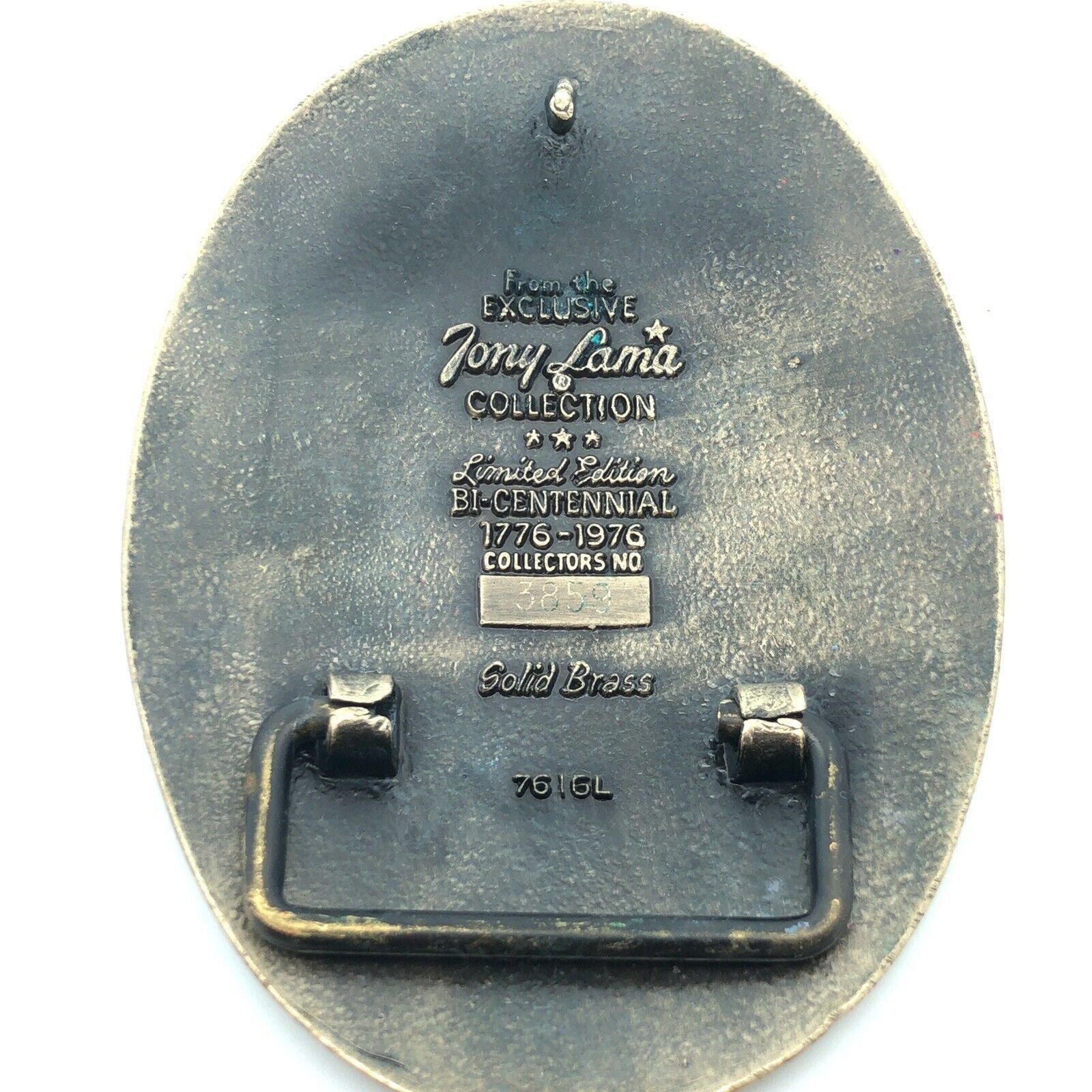 1976 Tony Lama Bicentennial Quarter Horse Racing Oval Brass Belt Buckle ...