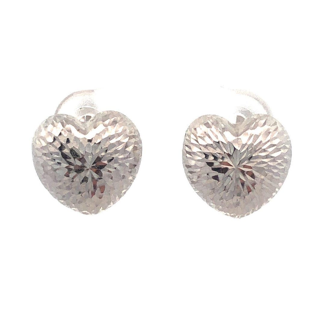Designer Milor Italy 14K White Gold Textured Heart Stud Earrings - Etsy