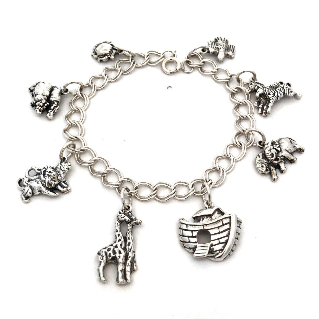Designer 925 Sterling Silver Noahs Ark Animals Bible Story Chain Charm ...