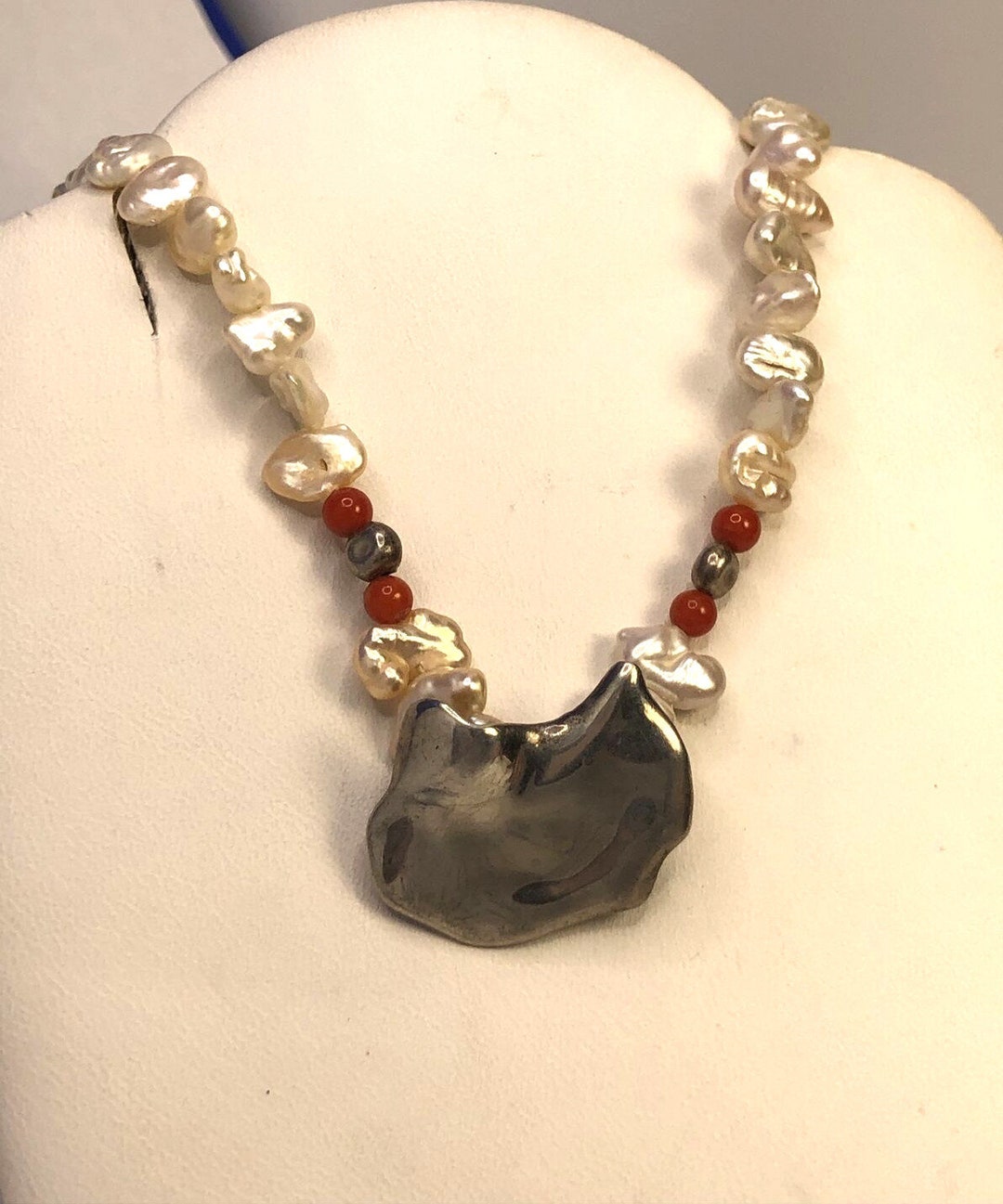 Designer Mignon Faget Sterling Silver Oyster Baroque Pearl Coral Bead ...