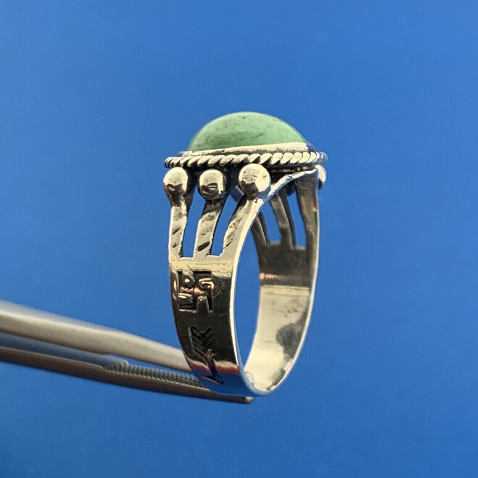 Vintage Native American 925 Sterling Silver Green Turquoise Storyteller ...