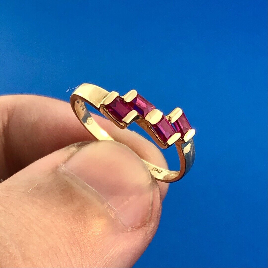Retro 14K Yellow Gold Ruby Rectangle Modernist July Anniversary ...