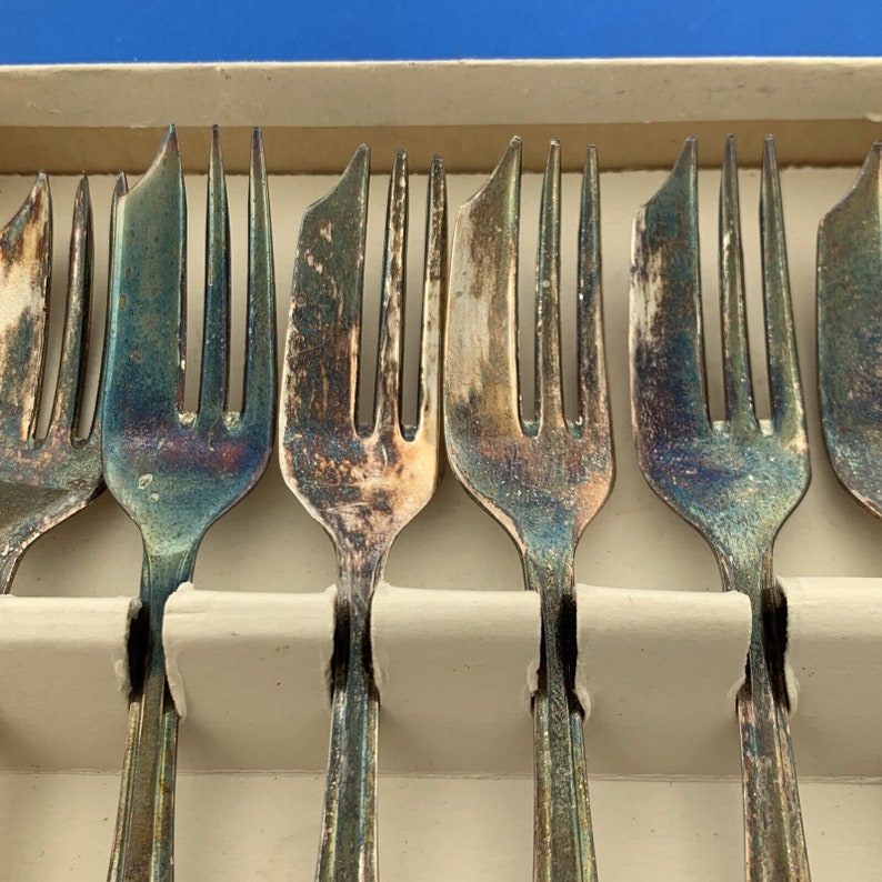 FG Sheffield England EPNS Silver Plate Dessert Pastry Forks Set of Six ...
