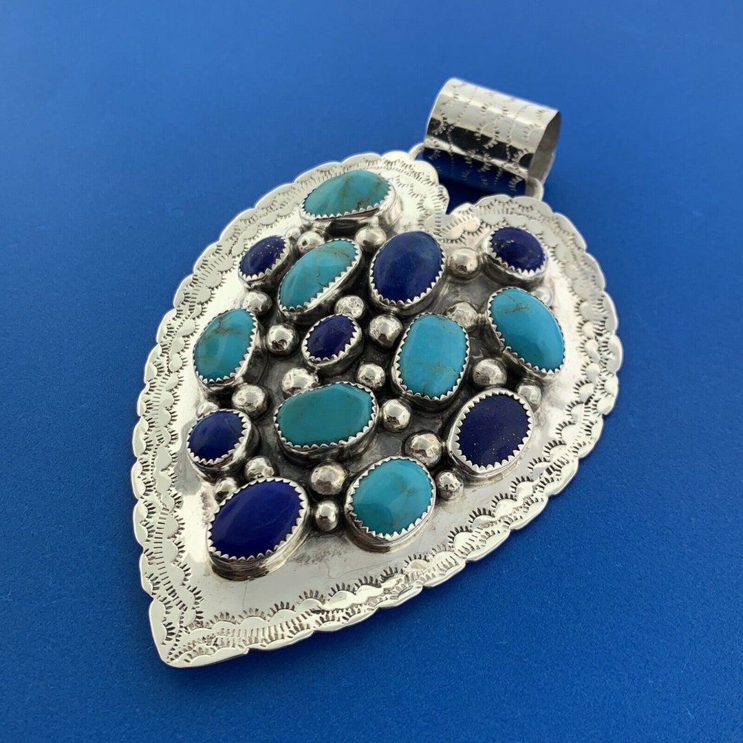 Navajo ES Elaine Sam Sterling Silver 925 Lapis Lazuli Turquoise Pendant ...
