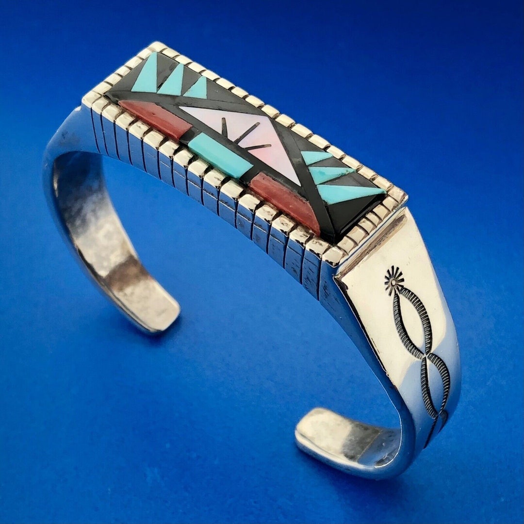 Rare Kee Montoya Navajo Sterling Silver Multi Gem Inlay Statement Cuff Bracelet - Etsy