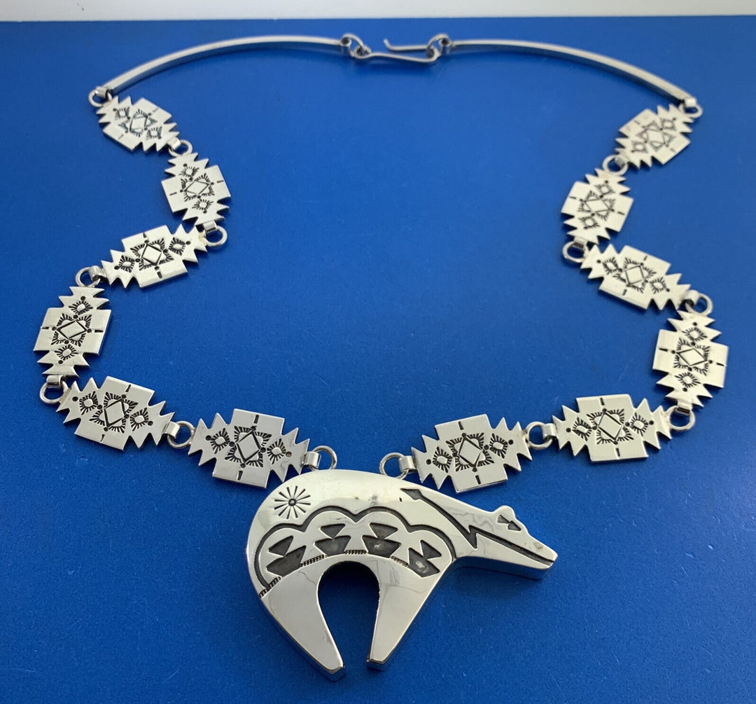 Native American 925 Sterling Silver Concho Bear Statement Storyteller ...