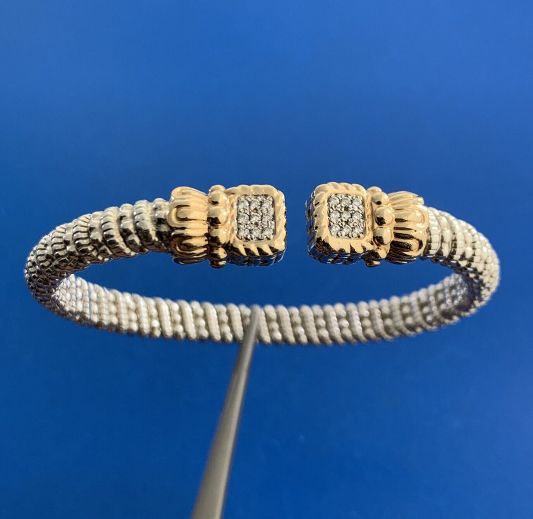 Alwand Vahan Sterling Silver 14K Gold Diamond Moire Beaded Open Cuff Bracelet - Etsy