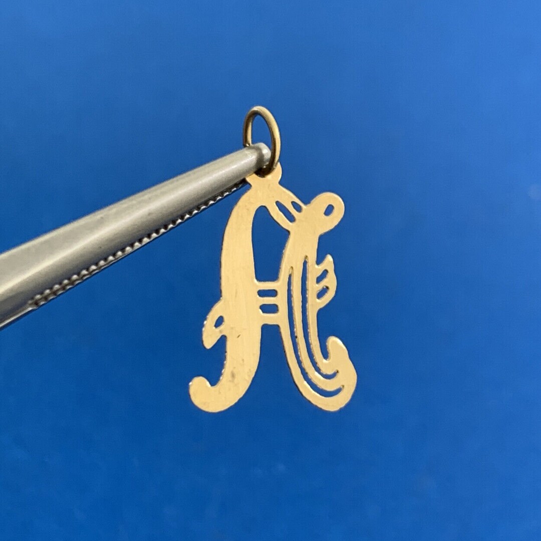Designer 14K Yellow Gold Letter A Initial Monogram Script Charm Pendant ...