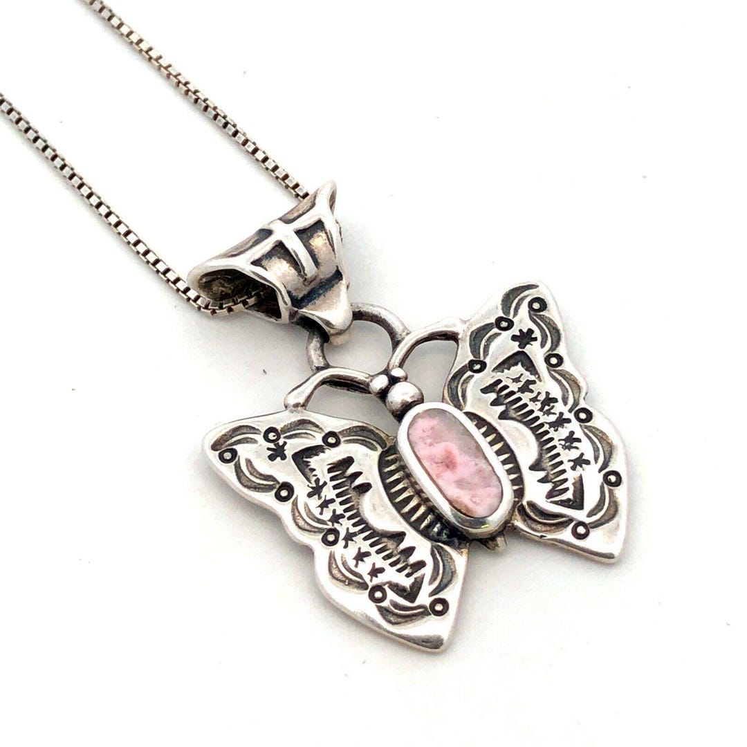Native American 925 Sterling Silver Pink Agate Storyteller Butterfly ...
