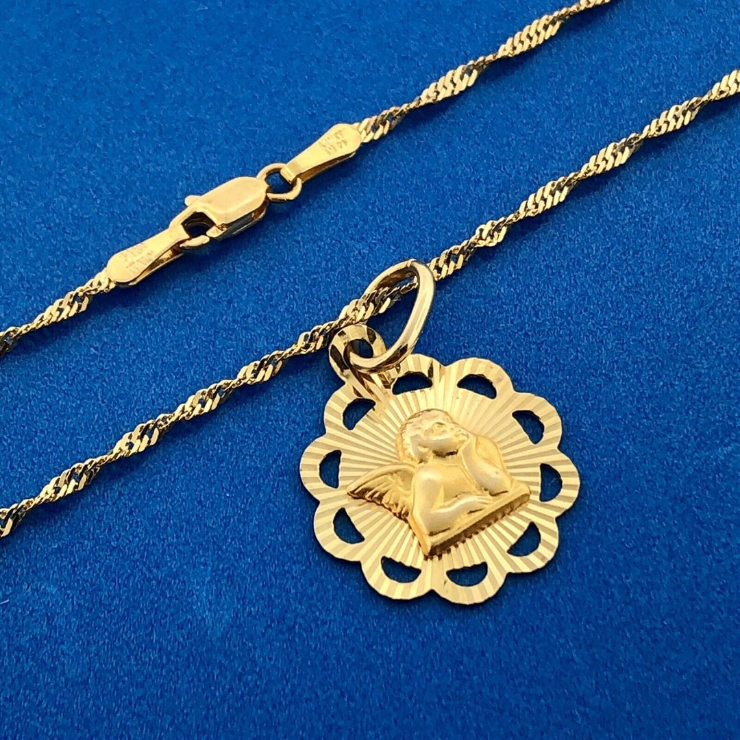 Designer Milor Italy 14K Yellow Gold Guardian Angel Sunburst Disc ...