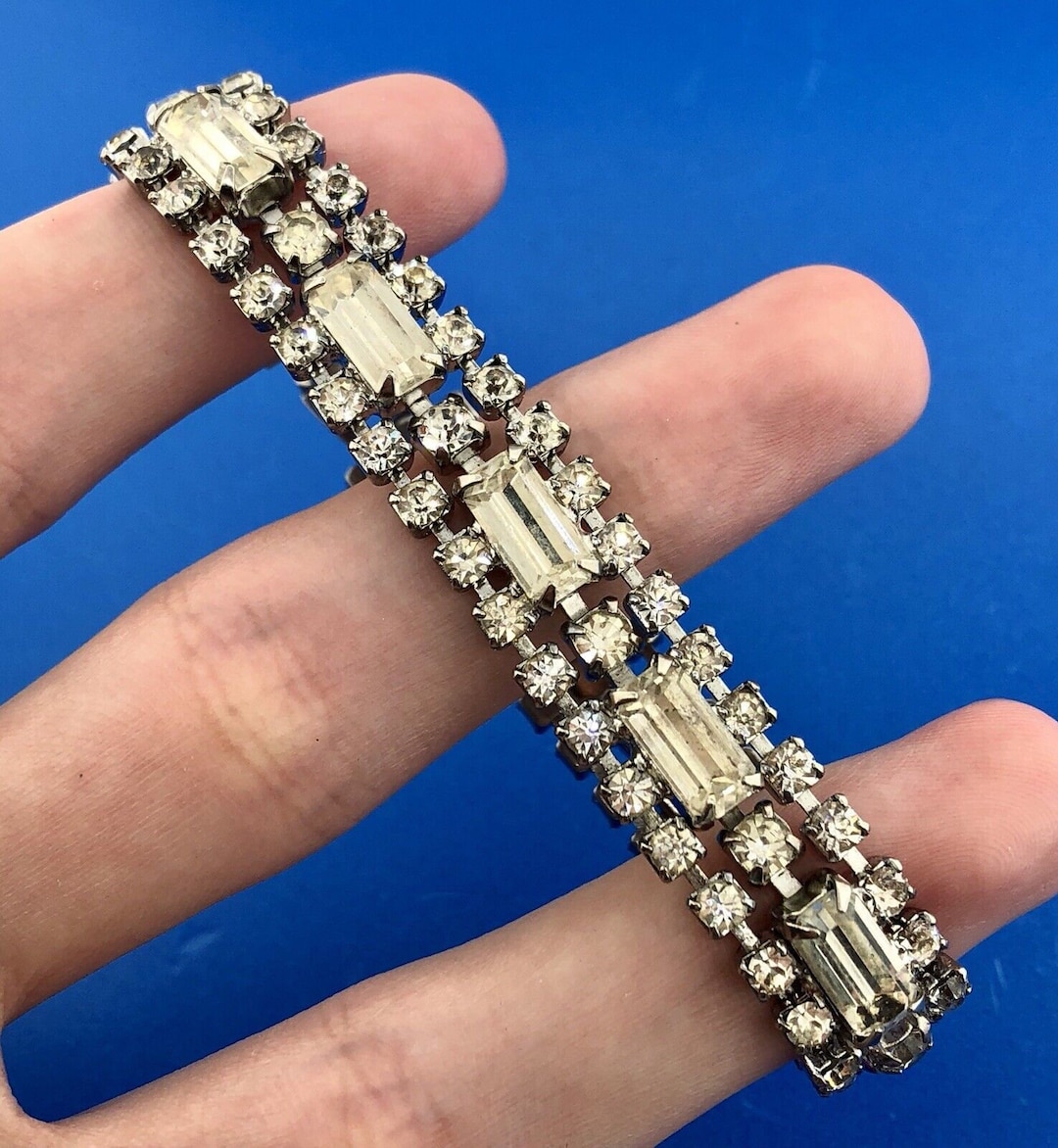 Vintage Albert Weiss Silver Tone Crystal Rhinestone Glamour Link ...