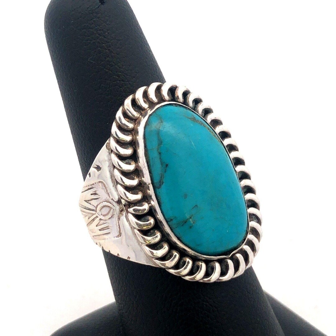 Native American Concho 925 Sterling Silver Oval Turquoise Storyteller ...