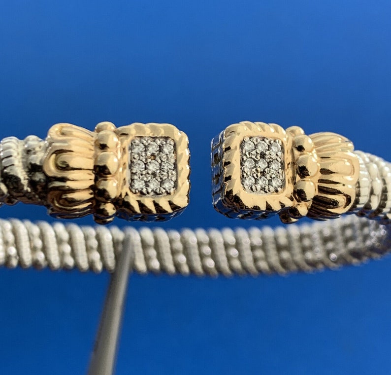 Alwand Vahan Sterling Silver 14K Gold Diamond Moire Beaded Open Cuff Bracelet - Etsy