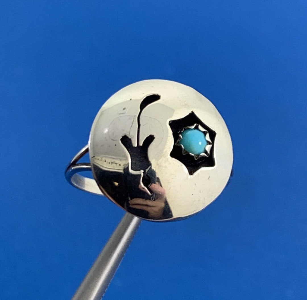 Native American Signed 925 Sterling Silver Turquoise Cabochon ...