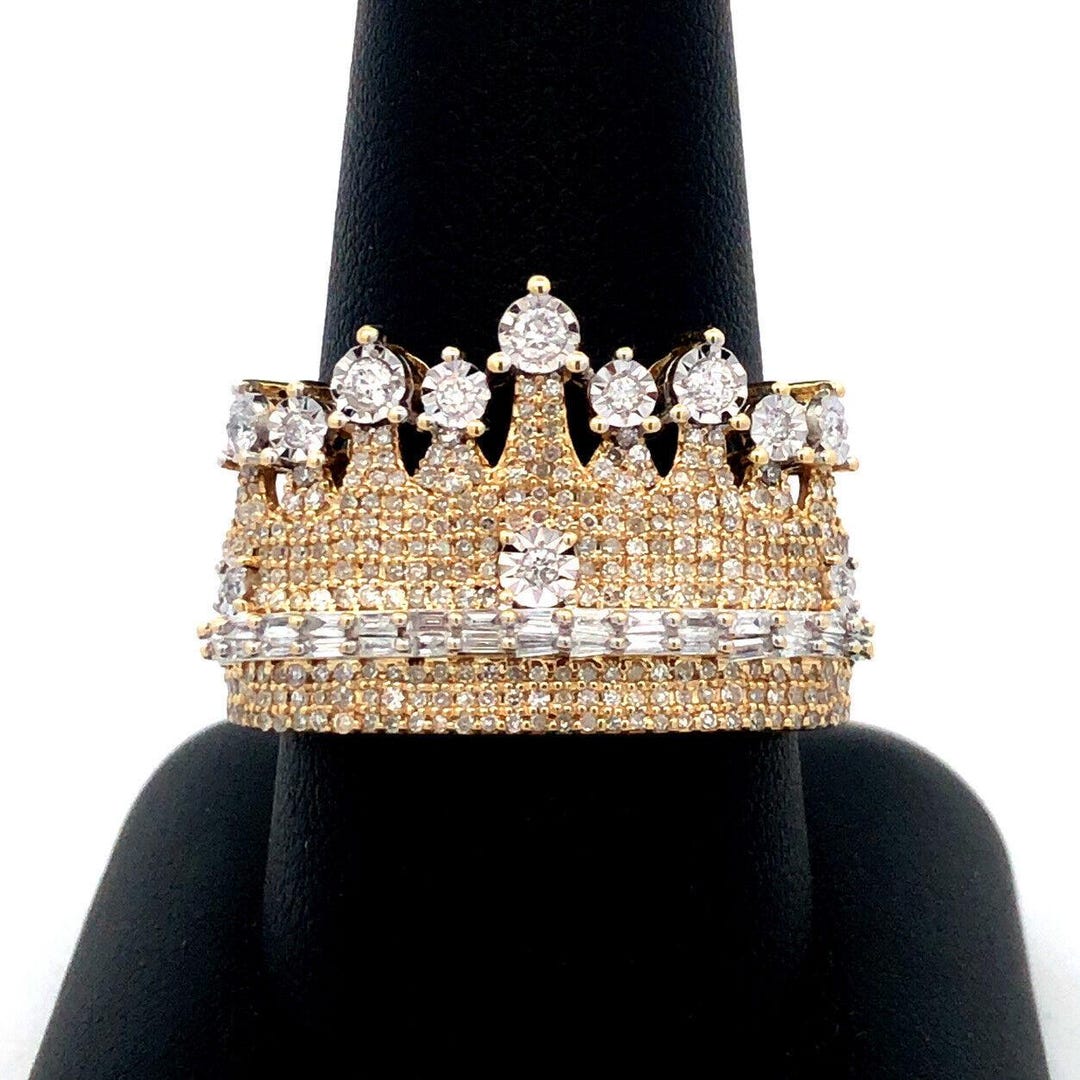 Designer Dadwani 10K Yellow Gold Diamond Pave Crown Statement Ring - Etsy
