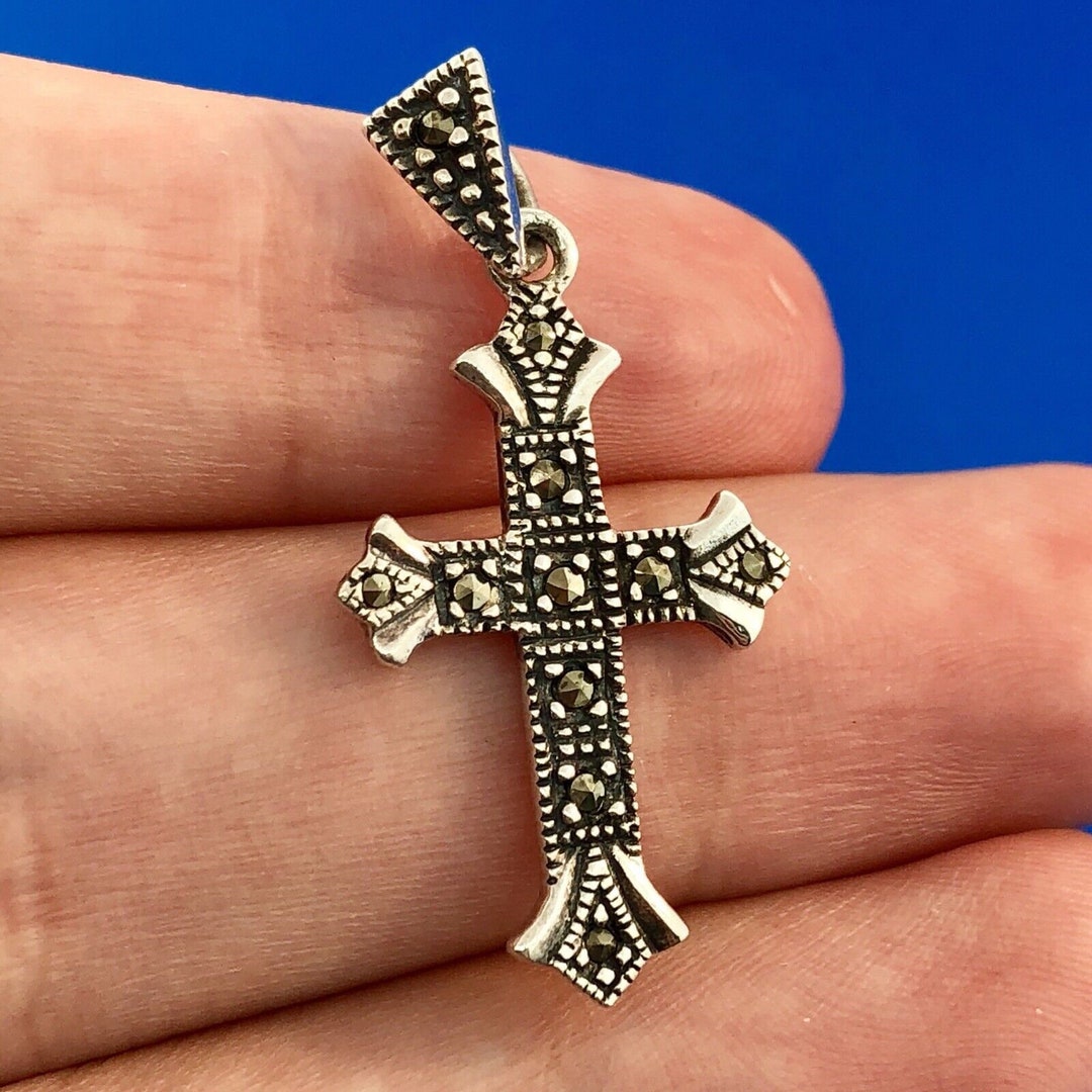Vintage FAS 925 Sterling Silver Marcasite Cross Religious Communion ...