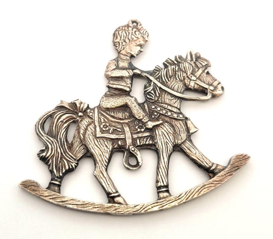 1984 Gorham Silver Plate Boy on Rocking Horse Christmas Pendant ...