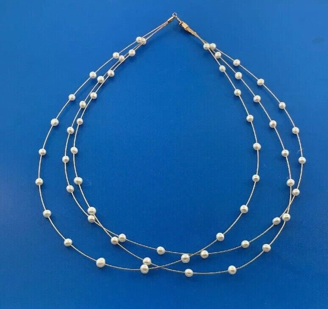 Vintage Peter Brams 14K Yellow Gold Pearl Triple Strand Wire Bridal ...