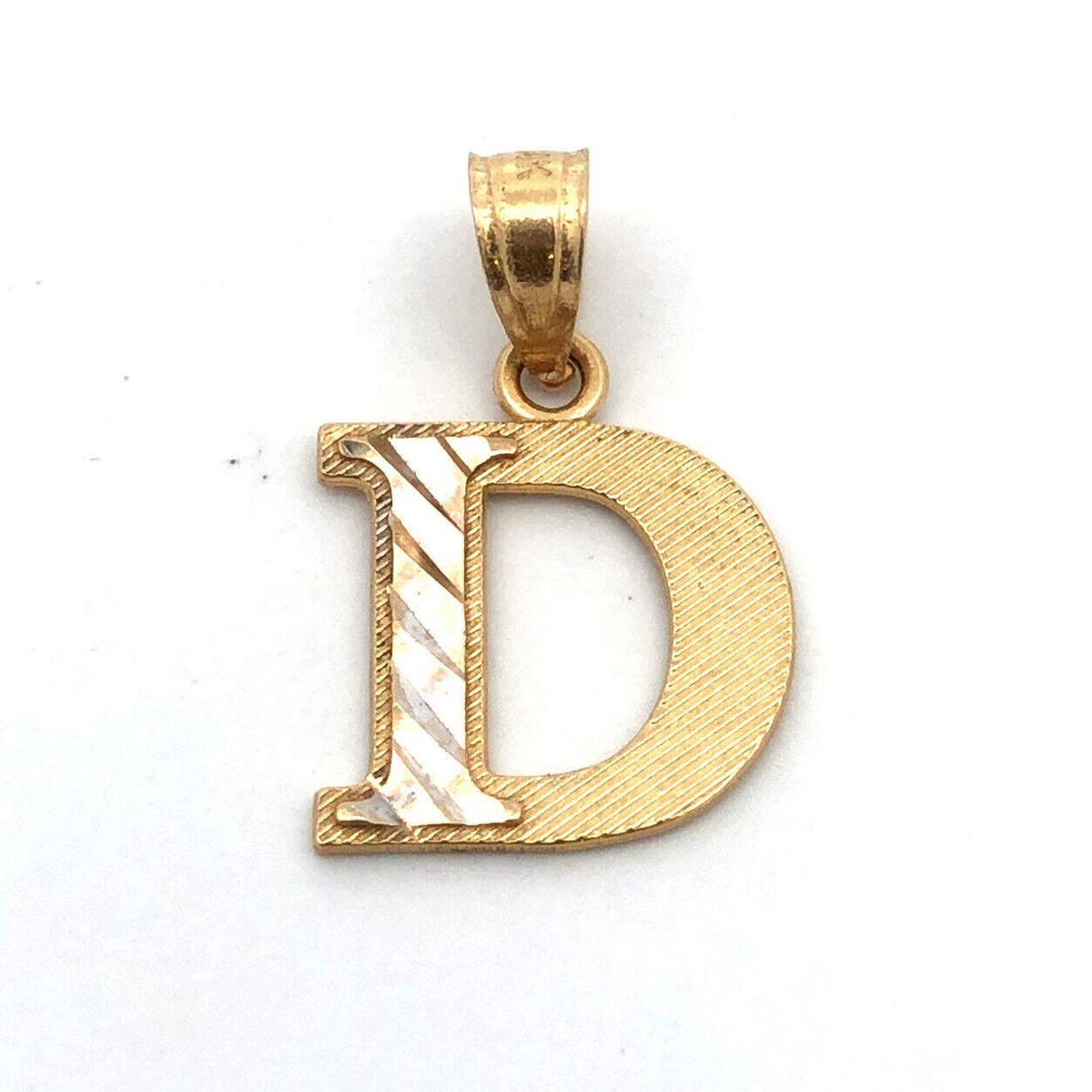 Designer 14K Yellow Gold Initial D Print Alphabet Monogram Charm ...