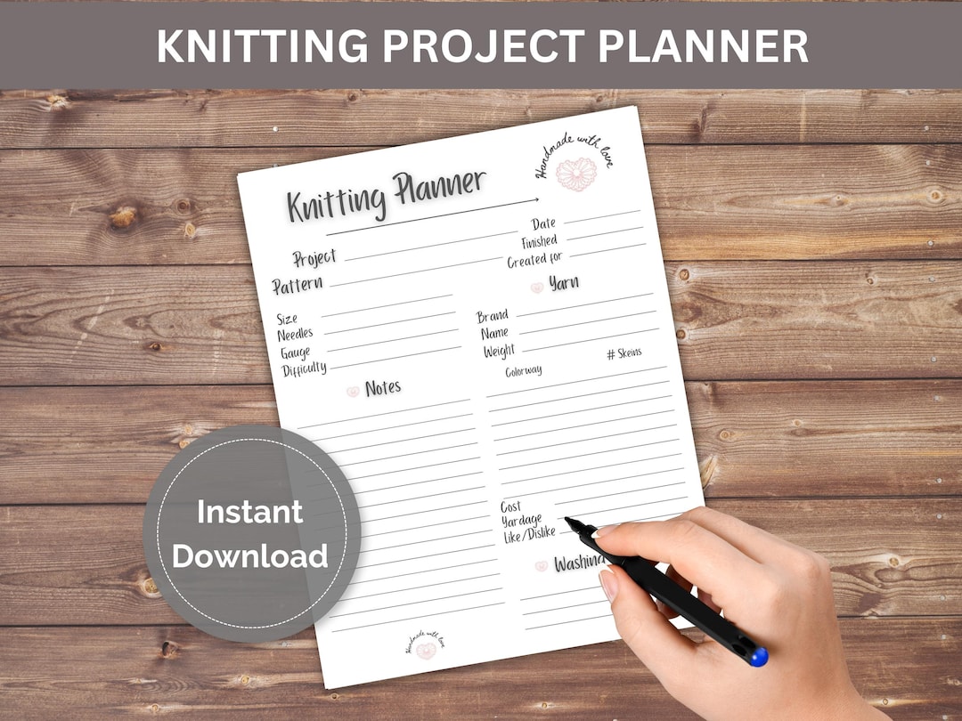 Knitting Pattern Project Log & Pattern Organizer, Digital and Printable ...