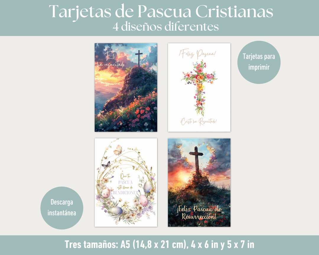 Christian Easter Cards in Spanish Pack of 4 Unique Watercolor Designs ...