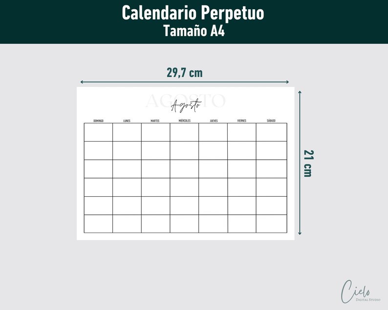 Perpetual Calendar in Spanish | Printable Monthly Planner | Minimalist ...