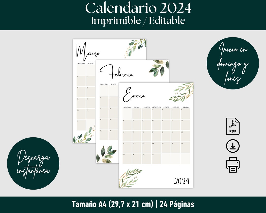 2024 Aesthetic Calendar in Spanish Monthly Planner PDF Downloadable ...